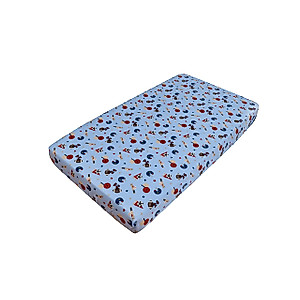 CribMATE 4 PCs Blue Sports Themed Nursery Crib Bedding Set Baby Boy 1 Quilt 1 Fitted Sheet 1 Diaper Organizer 1 Changing Pad Sheet Cot Bedding Set, Blue , Red , Brown , White, 28 X 52