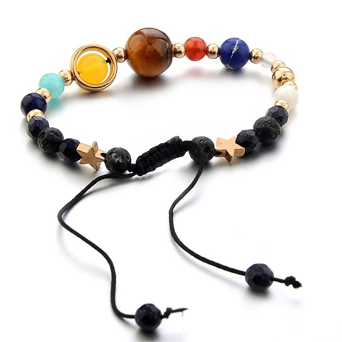 LEIZENG Women Bohemian Natural Stone Beads Galaxy Planets Solar System Bracelet Bangle