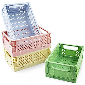 YETOOME 4 Pack Mini Plastic Baskets for Shelf Storage Organizing, Small Plastic Baskets, Folding Storage Crate for Home Kitchen Classroom Bedroom Bathroom Office (5.9 x 3.8 x 2.2 in)