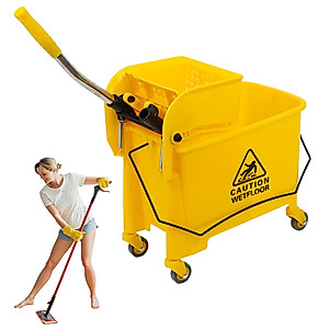 Mop Bucket & Side Wringer Combo, Heavy Duty Commercial Mop Bucket with 20 Quarts Cleaning Cart with Wringer for Home Business Cleaning (1PC Yellow)