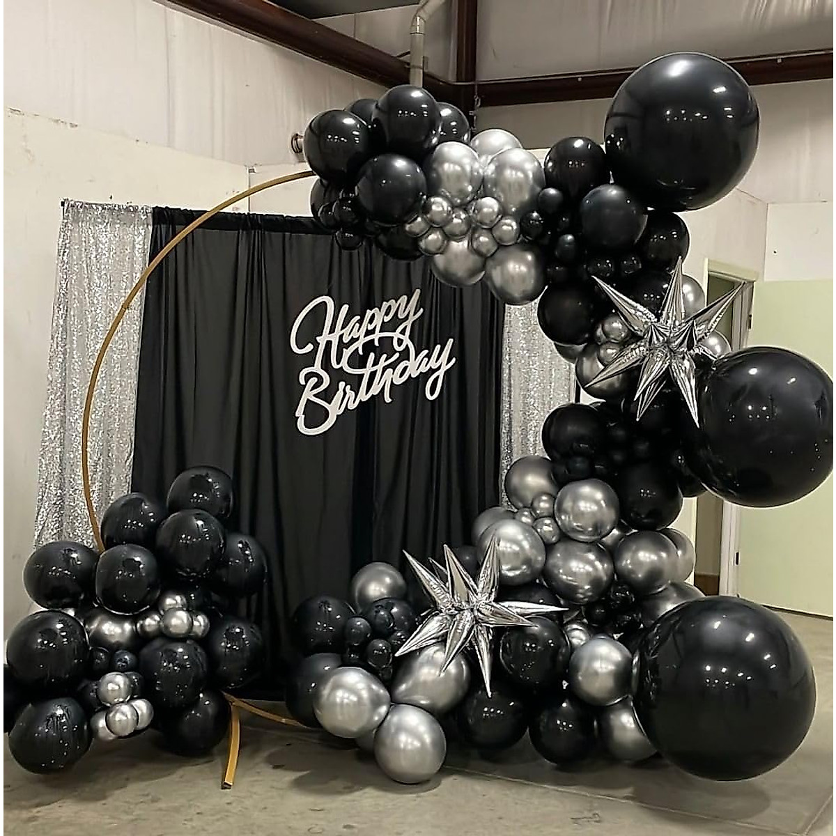 ADOINBY Black and Silver Balloon Arch Kit, 140Pcs Different Sizes inch Black Metallic Silver Balloons and Confetti Party Balloon Garland Kit for Birthday, Wedding, Graduation, Anniversary Decorations