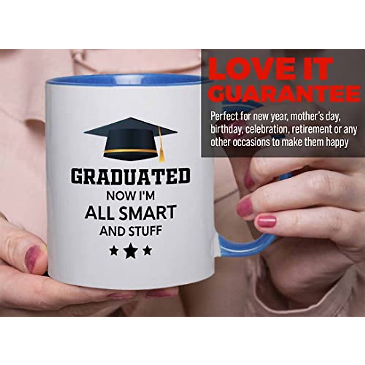 Flairy Land Graduation 2Tone Blue Mug 11oz - All Smart and Stuff - Graduation Gifts for Her Senior Graduation College Student College Graduate Classmate MBA Grad