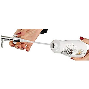 HOME-X Bathroom Accessory Set, 4-Piece Set with Soap Dish, Liquid Dispenser, Tumbler, and Toothbrush Holder, White with Flower Print