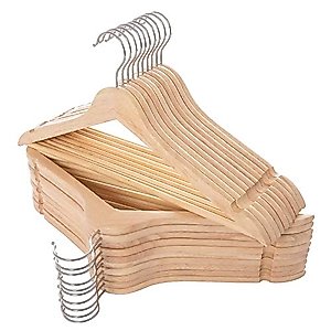 ELONG HOME Solid Wooden Hangers 20 Pack, Wood Suit Hangers with Extra Smooth Finish, Precisely Cut Notches and Chrome Swivel Hook, Wooden Clothes Hangers for Shirt Coat Jacket Dress, Natural