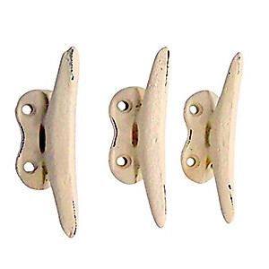 Nautical White Cast Iron Boat Cleat Wall Hooks, 3.5 Inches, Set of 3