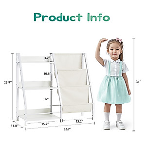 infurnic Kids Bookshelf and Toy Organizer with Extra Pocket, Book Shelf for Kids Rooms,2 in 1 Nursery Book Shelves, Toddler Bookshelf Montessori Bookshelf and Kids Book Shelf (White)