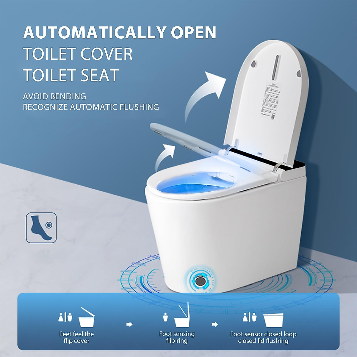 BWE Smart Toilet With Bidet Built In with LED Digital Display, One-piece Bidet Toilet Seat, Auto Flush, Auto Open & Auto Close, Heated Seat, Warm Water and Dry, Wireless Remote Control, Foot Sensing