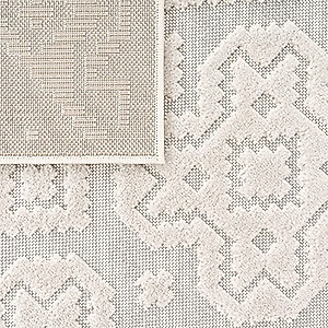Paco Home in- & Outdoor Rug Modern Carved Boho Pattern in Cream, Size: 6'7" x 9'6"