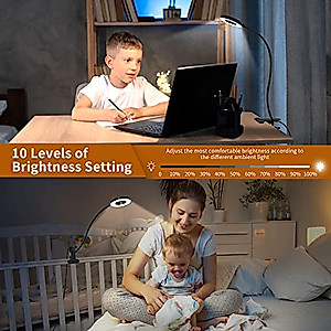 iZELL Desk Lamp, [3 Color Modes & 10 Brightness] LED Reading Light with Clamp, Flexible Gooseneck Book Light for Kids Reading Book in Bed at Night Clip on Table, Headboard, Dorm, Zoom Meetings