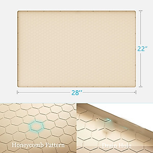Under Sink Mat, 28'' x 22'' Silicone Under Sink Liner, Waterproof Shelf Liner with Drain Hole, Kitchen Bathroom Cabinet Mats (Beige)