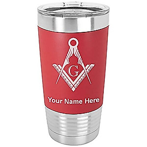 LaserGram 20oz Vacuum Insulated Tumbler Mug, Freemason Symbol, Personalized Engraving Included (Silicone Grip, Red)