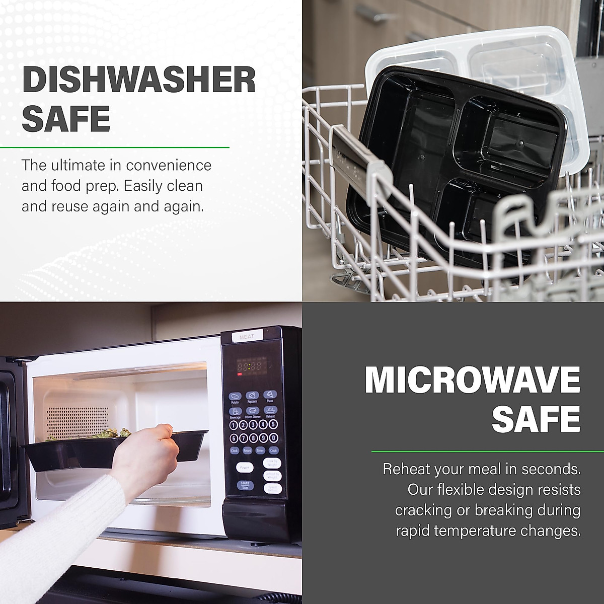 Ez Prepa 15 Pack 32oz 3 Compartment Meal Prep Containers with Lids -Food Storage Containers Plastic, Bento Box, Lunch Containers, Microwavable, Freezer and Dishwasher Safe, Food Containers