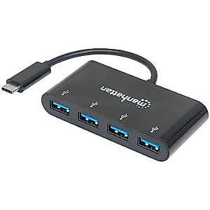 Manhattan 4-Port USB 3.0 Hub – with 5 Gbps Data Transfer, 1A Mobile Device Charging, 8 inch Cable – Compatible with PC, MacBook, Mac Pro, Mac mini, iMac, Surface Pro, Flash Drive - 162746