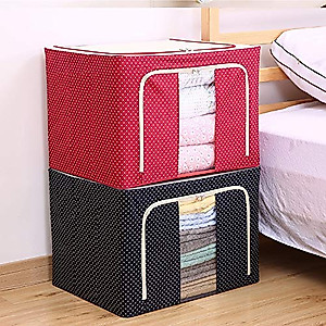WWWUUU Storage Boxes 72L,Oxford Cloth Steel Frame Storage Box Bag, Easy to Fold with Sturdy Zipper,Storage for Clothes,Bed ,Blankets,Bedding,Pillow 19.7x15.7x14.2 IN (Blue, 4X 72L) (Red, 2 x 72L)
