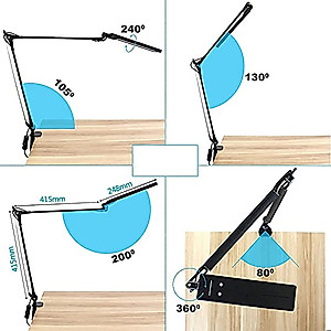 EPMANN Lamp Foldable Long Arm LED Desk Lamp Dimmable Touch Control Work Light Eye Protection Architect Desk Lamp, 4 Lighting Modes & 6 Brightness Levels Bed Lamp (Color : Silver)