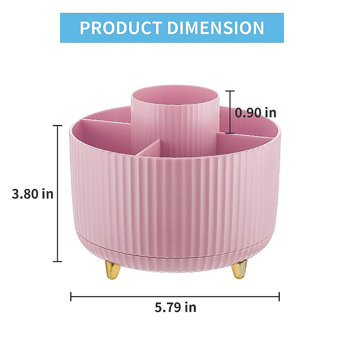 Marbrasse Desk Organizer, 360-Degree Rotating Pen Holder, Desk Organizers and Accessories with 5 Compartments Pencil Organizer, Art Supply Storage Box Caddy for Office, Home(Pink/Purple Random)