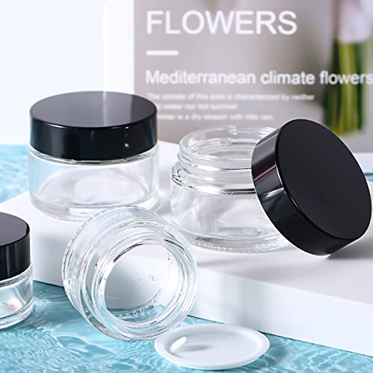 6 Pack 20ml Glass Cosmetic Jars,Empty Refillable Jars with Screw On Lids and White Liners,Cosmetic Containers Travel Cream Pots for Cosmetics,Powder,Lotion,Creams and Essential Oils