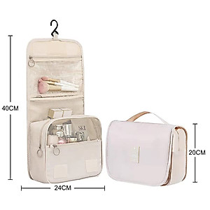 Fxkoolr Toiletry Bag for Women Hanging Makeup Bags Organizer Travel Bag for Toiletries Cosmetic Bag Waterproof Bathroom Shower Bag with Hook (Beige)