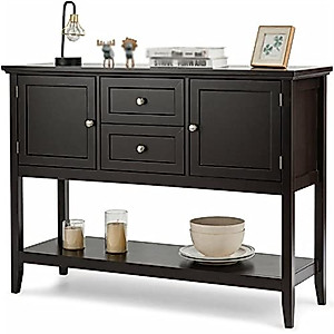 SEASD Sideboard Buffet Table Wooden Long Table with Drawers and Storage Brown Cabinet