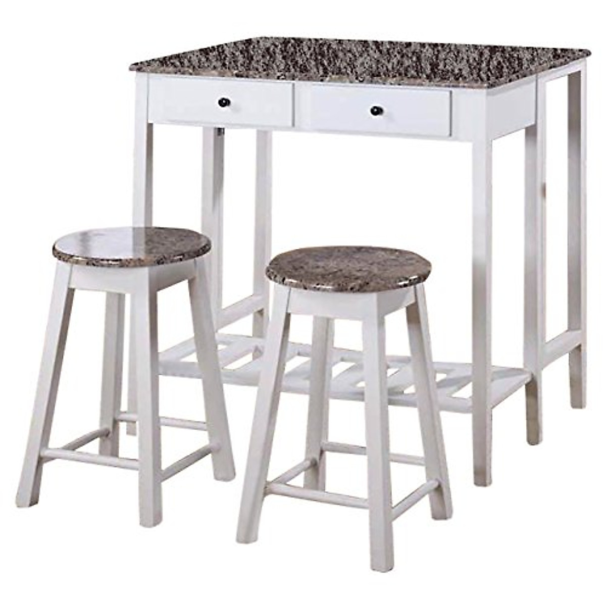 King's Brand 3 Pc. White Finish Wood Drop Down Table & 2 Stools