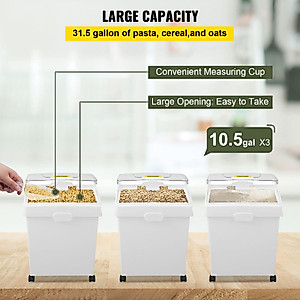 VEVOR Ingredient Bin, 10.5 Gallons Capacity Ingredient Storage Bin, PP Material Flour Bins On Wheels, White Shelf Ingredient Bin with Scoop and Sliding Lid, Commercial Storage Bins 3 Pcs/Set