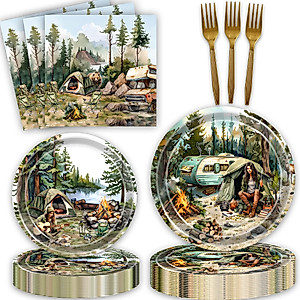 LetDec Camp Bachelorette Party Supplies Plates Camp Bachelorette Disposable Paper Dinner Plates Dinnerware for Camping Bridal Shower Wedding Engagement Birthday Party Decorations