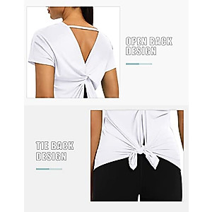 Heathyoga Workout T Shirts for Women V Neck T Shirts for Women Open Back Women's Workout Tops Women's Athletic T-Shirts Ivory White