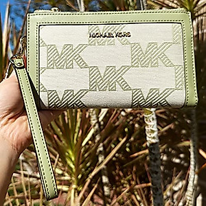 Michael Kors Jet Set Travel Double Zip Phone Wristlet Wallet Light Sage Green