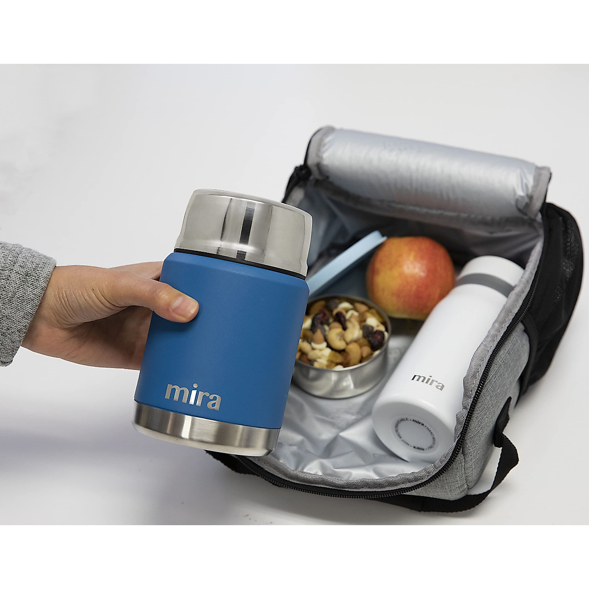 MIRA Lunch, Food Jar - Vacuum Insulated Stainless Steel Lunch Thermos with Portable Folding Spoon - 15 oz (450 ml) - Hawaiian Blue