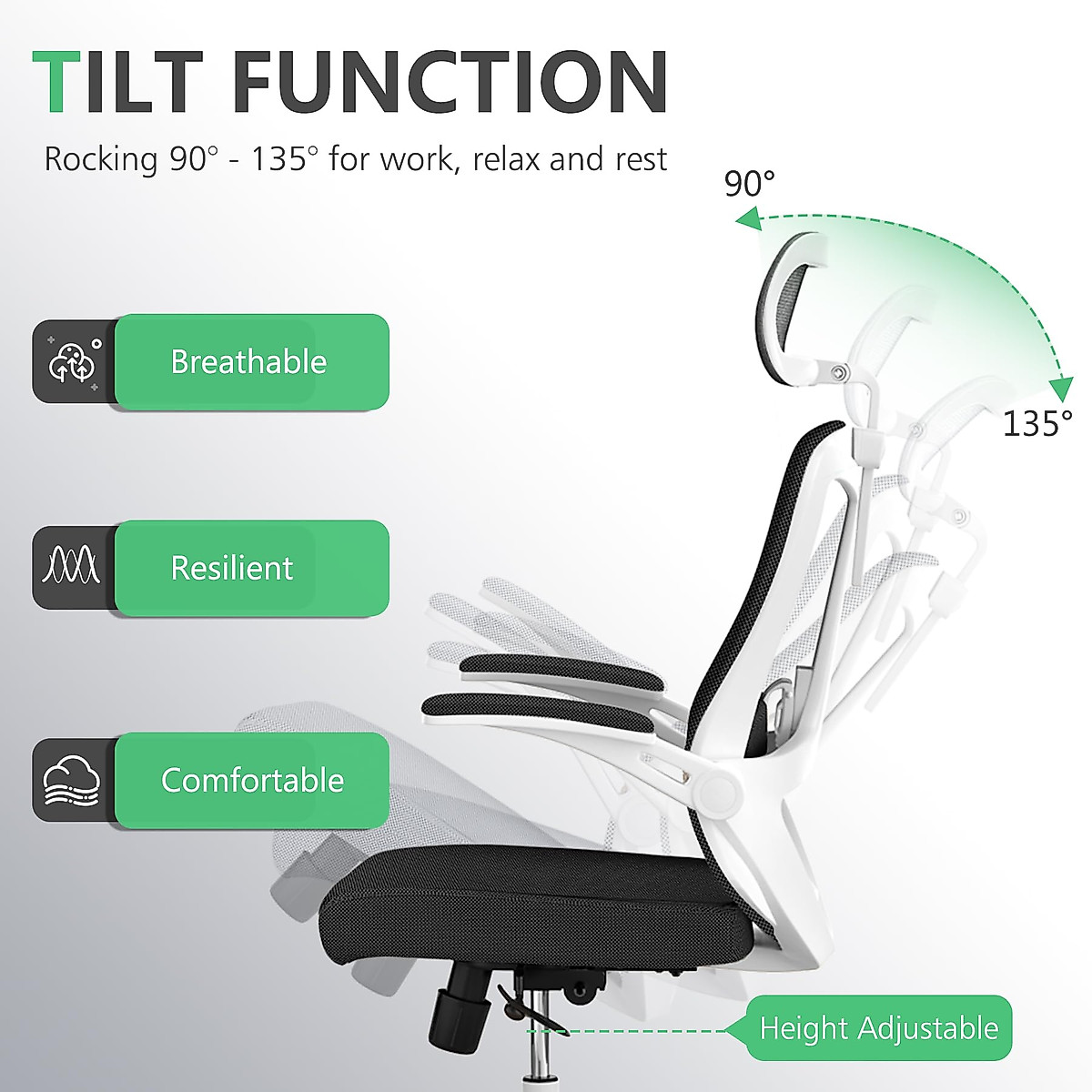 balmstar Desk Office Chair, Ergonomic Comfy Office Chairs, High Back Gaming Chair with Wheels, Home Mesh Computer Chair-350LBS Capacity, Lumbar Support, Adjustable Headrest, Flip-up Armres