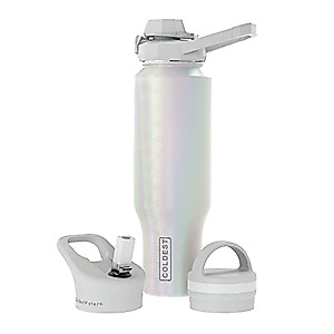 COLDEST Sports Water Bottle - 3 Lids (Chug Lid, Straw Lid, Handle Lid) Tumbler with Handle on Lid Water Bottles Cup Vacuum Insulated Stainless Steel, Fits Cirkul Lid (46 oz, Cosmic Ice Glitter)
