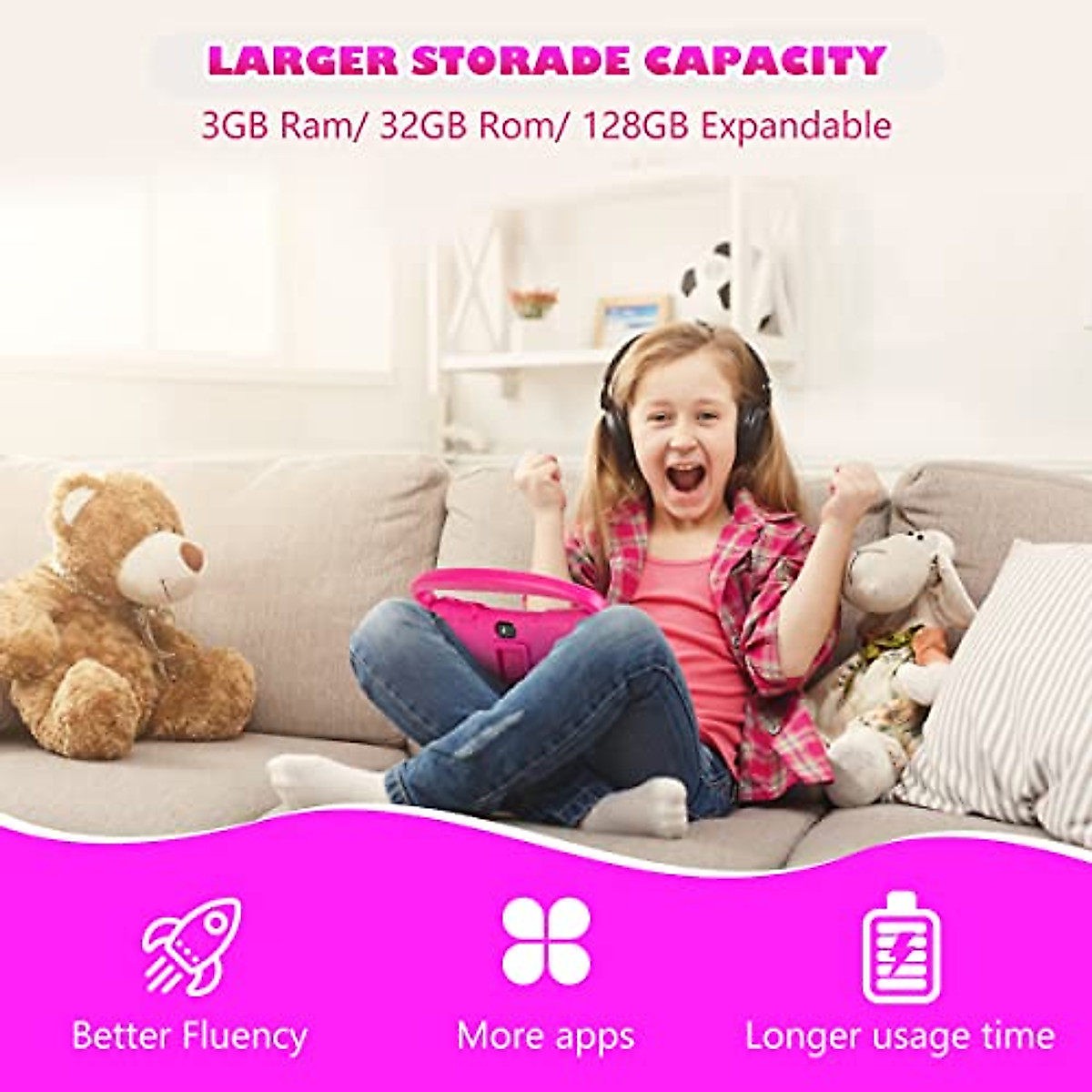 ATMPC Tablet for Kids, Kids Tablet, 7 Inch Kids Tablets 32GB ROM 3GB RAM Android11 Tablet for Kids 3-14 with 2.4G WiFi, GMS, Eye Protection, Educational, Parental Control, Tablet with Silicone Case