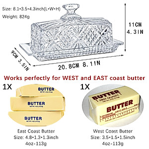 Crystal Covered Butter Dish,8inch Classic Glass 2-Piece Design Butter Keeper with Lid | Butter Holder | Dishwasher Safe
