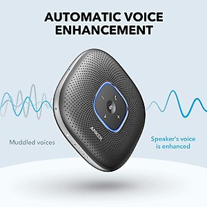 Anker PowerConf+ Bluetooth Speakerphone for Conference Calls, Bluetooth Dongle, 6 Mics, Enhanced Voice Pickup, 24H Call Time, Bluetooth 5, USB C, for Home Office, Compatible with Leading Platforms