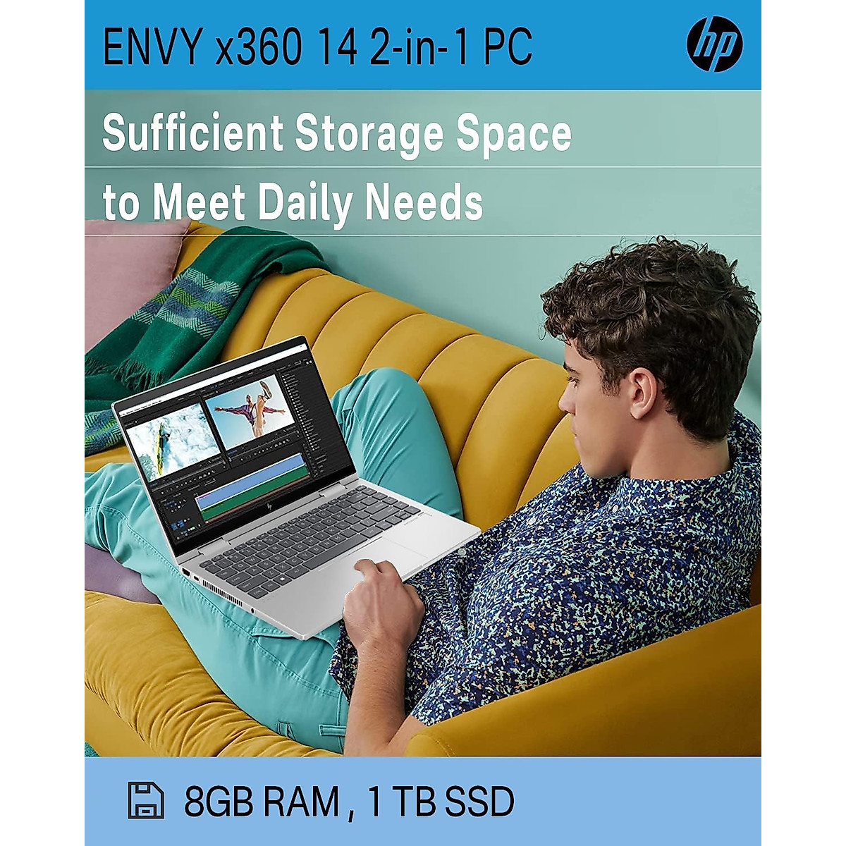 HP Envy 2 in 1 Touch Screen Laptop 2023 Newest, 14" FHD IPS Touchscreen, Intel Core i5-1335U(10-core Up to 4.60 GHz), 8GB RAM, 1TB SSD, Intel Iris Xe Graphics, Wi-Fi 6E, Fingerprint, Win 11 Home