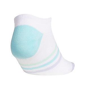 adidas Kids-Girl's Superlite No Show Socks (6-Pair), White/Clear Aqua Blue/Pulse Yellow, Large
