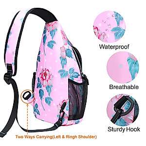 MOSISO Sling Backpack, Multipurpose Travel Hiking Daypack Impatiens Rope Crossbody Shoulder Bag, Pink