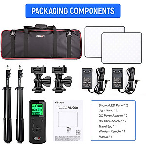 VILTROX 2 Packs LED Video Light kit with Light Stand and Wireless Remote, 30W/2450Lux Dimmable 3300K-5600K LED Panel Lights CRI 95+ for Photography Video Portrait Conference Vlog Streaming（VL-200T）