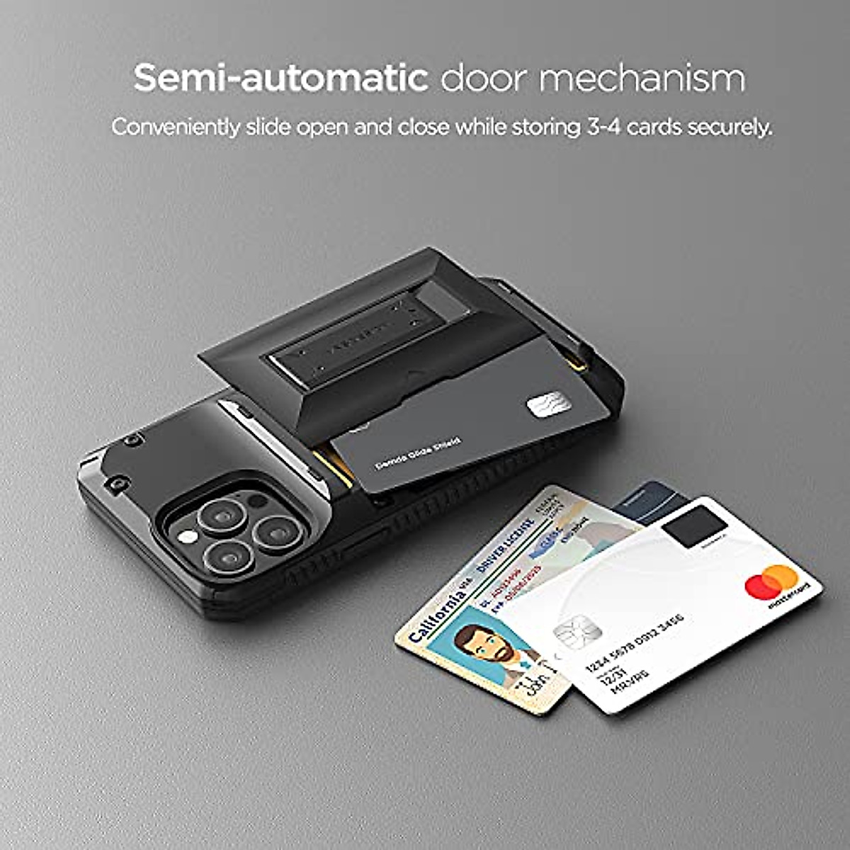 VRS DESIGN Damda Glide Hybrid Phone Case for iPhone 13 Pro Max, Card Slot Holder with Kickstand, Functional Sturdy Case Compatible for iPhone 13 Pro Max Case (2021) Black