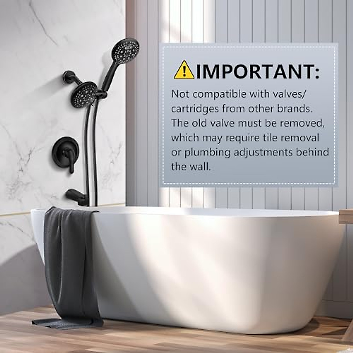 Meterra Black Tub Shower Faucet Set - High Pressure Bathroom Bathtub Faucet Set Complete with 2 in 1 Multifunctional Handheld Sprayer, Matte Black Rain Shower System with Valve, Bath Tub, Trim Kit