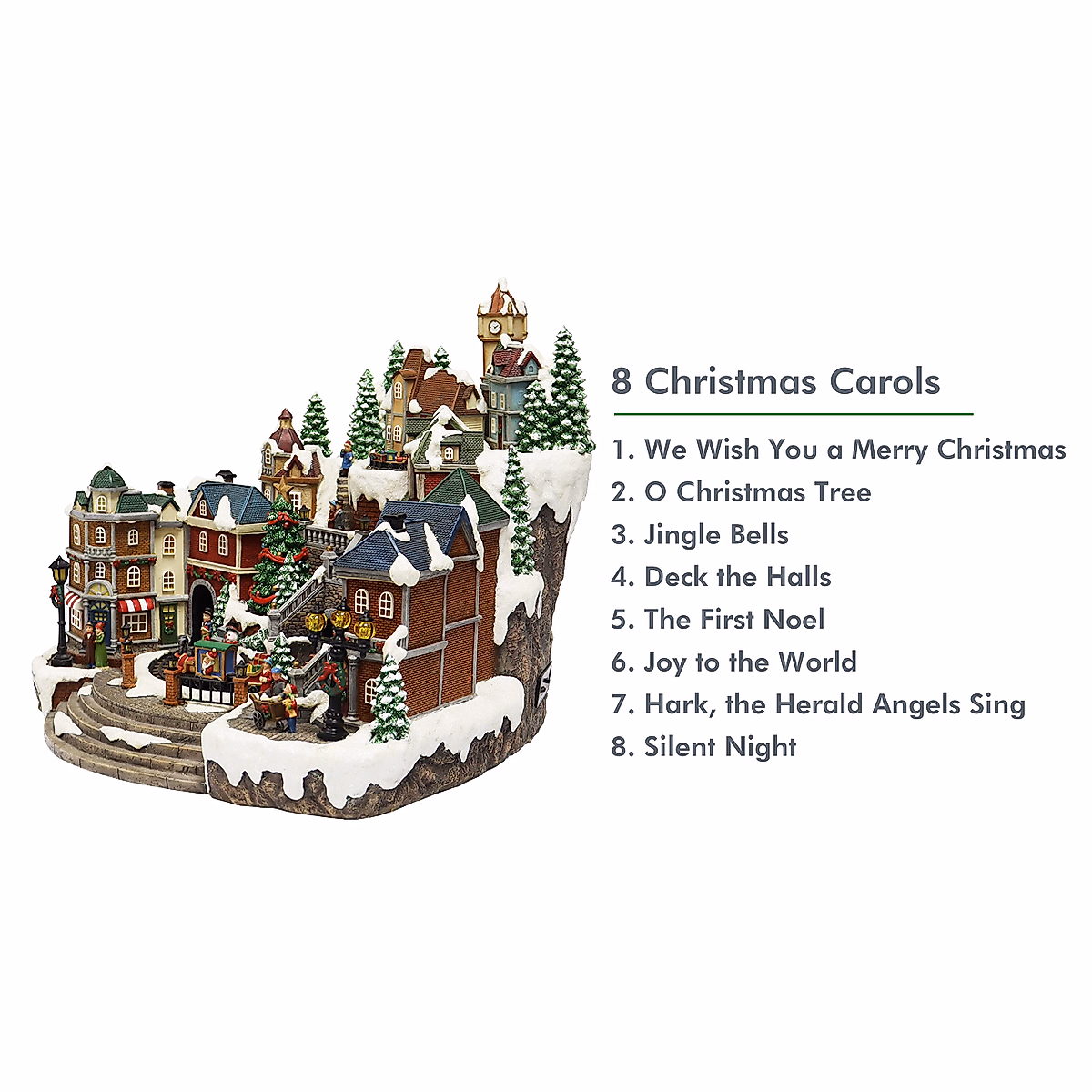 Christmas Village Centerpiece Decor, Tiered Village Town Center, with Rotating Train and Village Buildings, featuring LED Lights, Christmas Music, and Animation - Power Adapter (included)