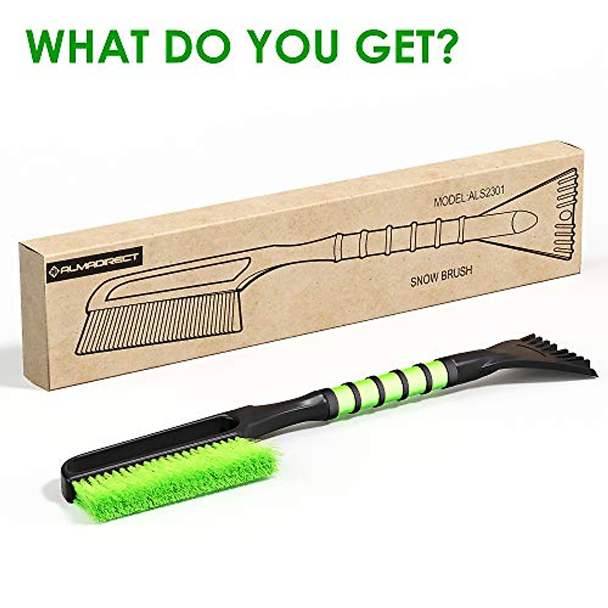 ALMA Snow Brush for Car with Ice Scraper - SOFT FOAM GRIP - Perfect Broom Snow Removal for Cars Window - Scratch Free Snow Scraper for Car - Ice Scrapers for Car Windshield ONE SOLID PIECE No Assembly