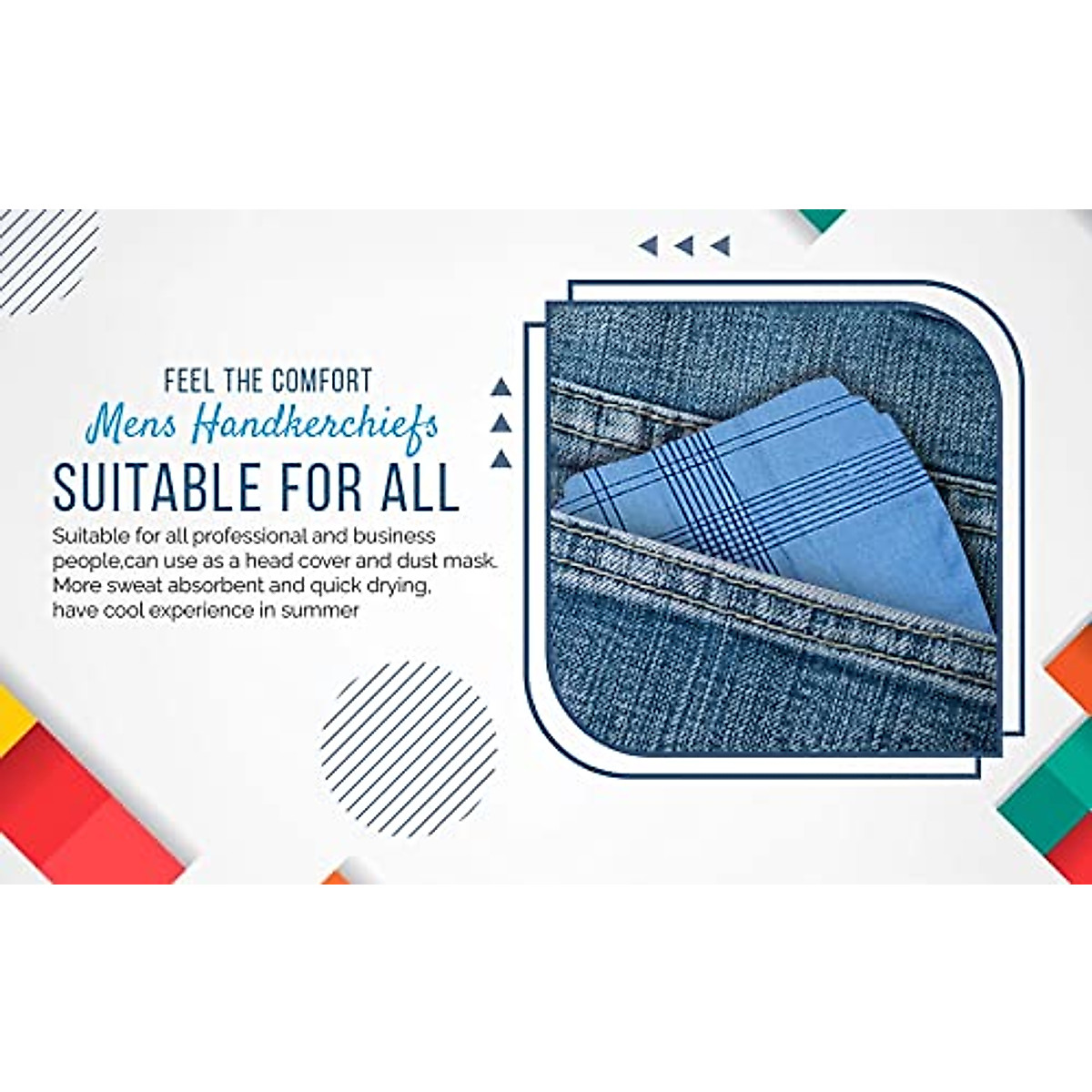 AEJESOP Men's Multicolour Handkerchiefs,100% Soft Cotton, Mens Hankie, Cotton Color Handkerchief Set, Colour Hanky, Gifts Pack of 6 Pieces, SIZE : 16" x 16 "