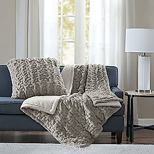 Madison Park Ruched Fur Euro Pillow Blush 25x25