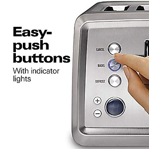Hamilton Beach 4 Slice Toaster with Extra-Wide Slots, Bagel Setting, Toast Boost, Slide-Out Crumb Tray, Auto-Shutoff & Cancel Button, Digital with Defrost Function, Stainless Steel (24796)