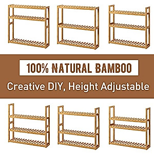 FILWH Bathroom Shelf Bamboo Organizer Rack Adjustable 3-Tier Storage Shelf Wall Mounted Storage Rack Over The Toilet Utility Shelves Living Room Kitchen Shelf(Natural)