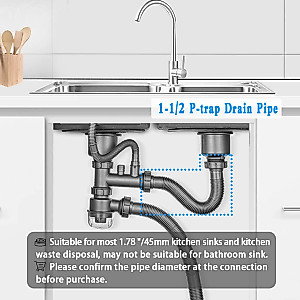 Cinsda Flexible Sink Drain Pipe, 1-1/2 P-trap with Adapter, Expandable Tubular Drain Tubing Pipe, Adjustable P Trap for Kitchen Sink Drain & Garbage Disposal