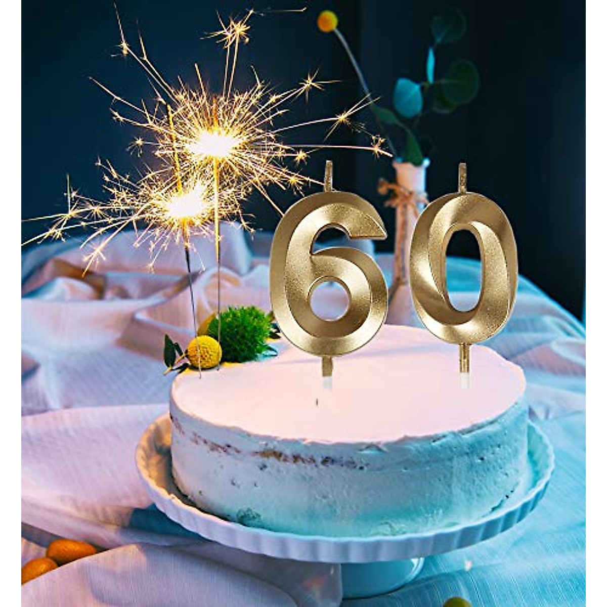 Bailym 60th Birthday Candles,Gold Number 60 Cake Topper for Birthday Decorations Party Decoration