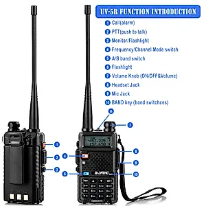 BAOFENG UV-5R Radio (VHF & UHF) with 2 Rechargeable Batteries, Long Range Handheld Ham Radios with High Gain Long Antenna and Earpiece(2 Pack)