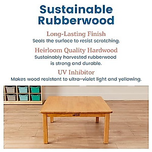 ECR4Kids 30in x 30in Square Hardwood Table with 14in Legs, Kids Furniture, Honey